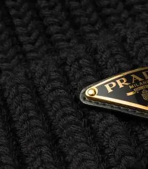 Prada Wool Beanie With Logo - Black