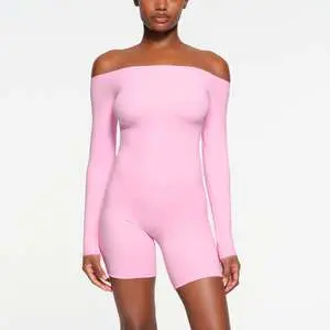 SKIMS Fits Everybody Picot Off-the-shoulder Onesie - Bubble Gum