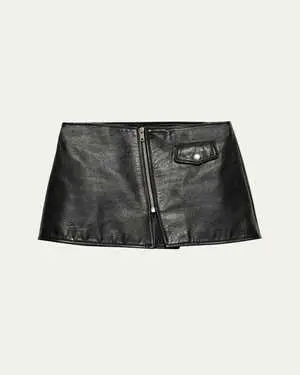Prada Leather A-line Mini Skirt