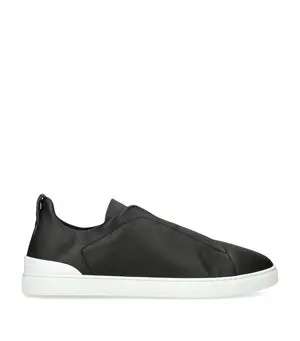 Zegna Shearling Triple Stitch Secondskin Sneakers - Black