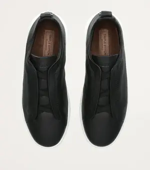 Zegna Shearling Triple Stitch Secondskin Sneakers - Black