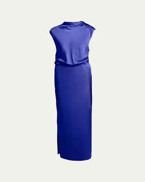 Giorgio Armani High-neck Double Silk Satin Gown - Blue