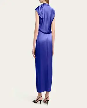 Giorgio Armani High-neck Double Silk Satin Gown - Blue