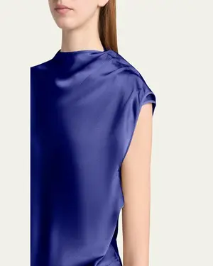 Giorgio Armani High-neck Double Silk Satin Gown - Blue