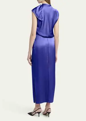 Giorgio Armani High-neck Double Silk Satin Gown - Blue