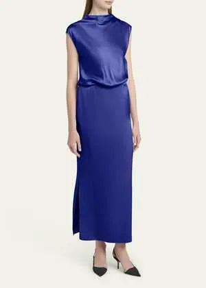 Giorgio Armani High-neck Double Silk Satin Gown - Blue