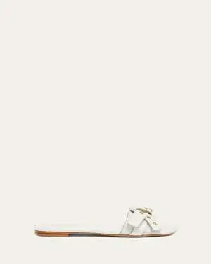 Chloé Mae Leather Buckle Flat Slides - Eggshell