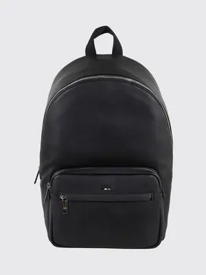BOSS Pebbled Leather Backpack With External Pocket And Embossed Logo - Black