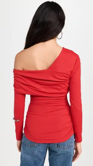 Susana Monaco One Shoulder Ruched Top - Perfect Red