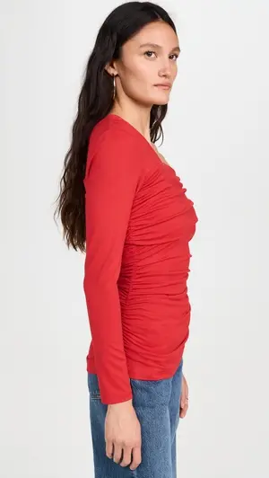 Susana Monaco One Shoulder Ruched Top - Perfect Red