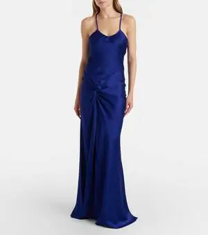 Victoria Beckham Gathered Crêpe Satin Gown - Blue