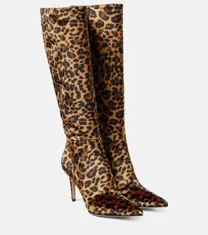 GIANVITO ROSSI 85 Leopard-print Velvet Knee-high Boots - Brown