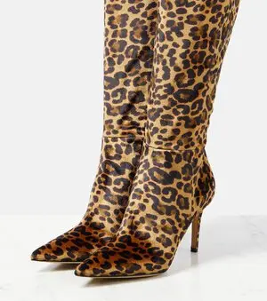 GIANVITO ROSSI 85 Leopard-print Velvet Knee-high Boots - Brown