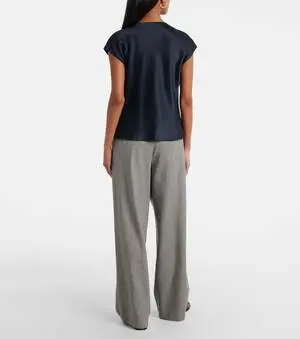 Vince Draped Silk Satin Top - Blue