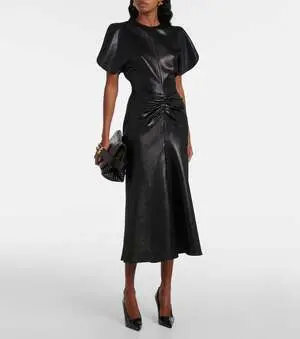 Victoria Beckham Gathered Lamé Midi Dress