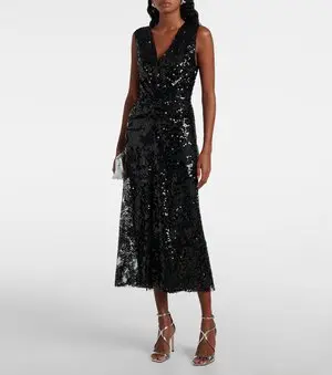 Victoria Beckham Sequined Gathered Midi Dress