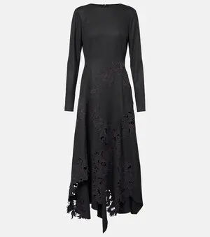 Oscar De La Renta Peony Asymmetric Midi Dress - Black
