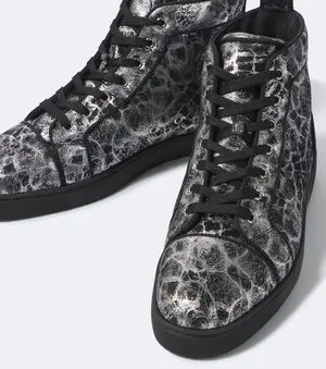 CHRISTIAN LOUBOUTIN Louis Printed Leather High-top Sneakers - Black