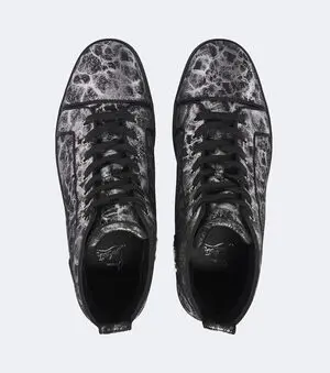 CHRISTIAN LOUBOUTIN Louis Printed Leather High-top Sneakers - Black