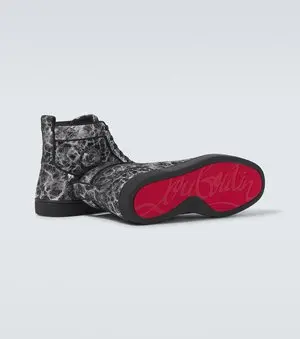 CHRISTIAN LOUBOUTIN Louis Printed Leather High-top Sneakers - Black