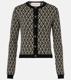 Valentino Garavani Toute La V Virgin Wool Cardigan - Black