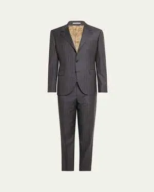 Brunello Cucinelli 150s Wool Pinstripe Suit - C001 Grigio Medio