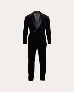 Brunello Cucinelli Velvet Double-breasted Shawl Tuxedo - Nero