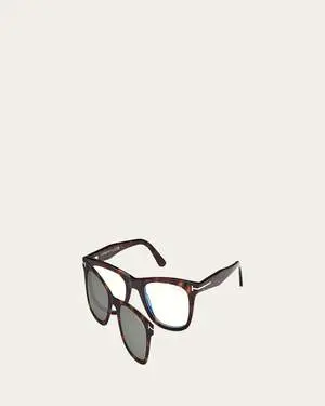 TOM FORD Square Blue Light Blocking Glasses With Clip-on Lenses