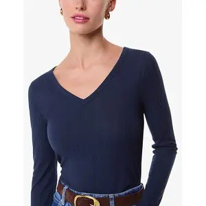 Whistles V-neck Ribbed Jersey Top