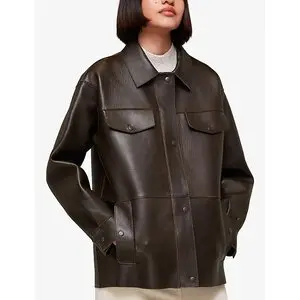 Whistles Oversized-fit Bonded Leather Jacket - Brown
