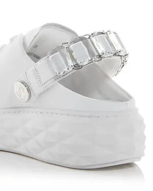 JIMMY CHOO Diamond Embellished Platform Slingback Sneakers - White/crystal
