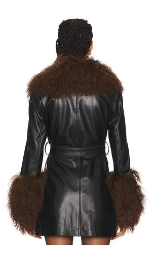 SUSANNA CHOW Mimi Leather Coat With Fur Trim - Black & Brown