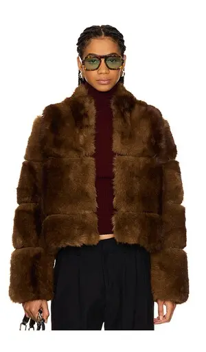 Apparis Sai Faux Fur Short Coat - Brown
