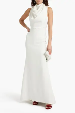 Badgley Mischka Draped Crepe Gown - Ivory