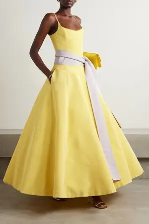 Carolina Herrera Belted Silk-faille Gown - Yellow