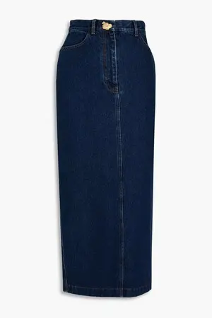 Oscar De La Renta Button-embellished Denim Midi Skirt