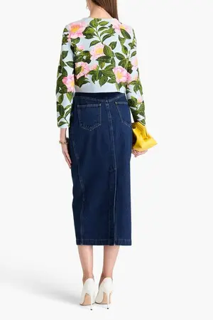 Oscar De La Renta Button-embellished Denim Midi Skirt