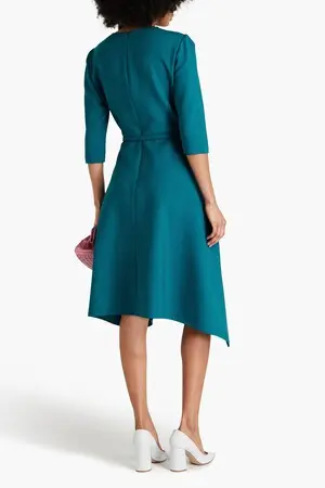 Oscar De La Renta Belted Wool-blend Crepe Midi Dress - Petrol