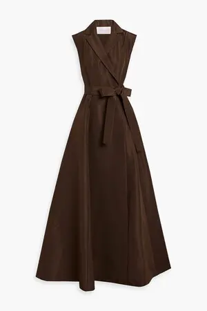 Carolina Herrera Belted Silk-faille Wrap Gown - Brown