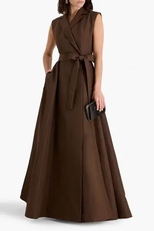 Carolina Herrera Belted Silk-faille Wrap Gown - Brown