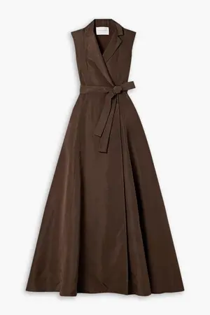 Carolina Herrera Carolina Herrera Belted Silk-Faille Wrap Gown Chocolate
