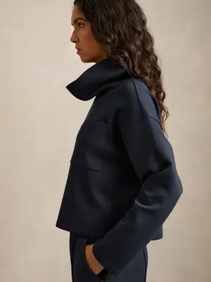 REISS Interlock Jersey Funnel Neck Sweatshirt - Navy