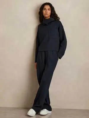 REISS Interlock Jersey Funnel Neck Sweatshirt - Navy