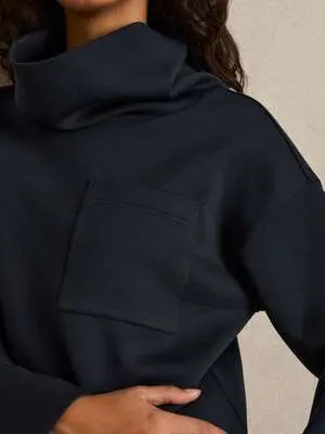 REISS Interlock Jersey Funnel Neck Sweatshirt - Navy