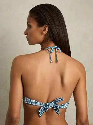 REISS Daniella Check Halterneck Bikini Top