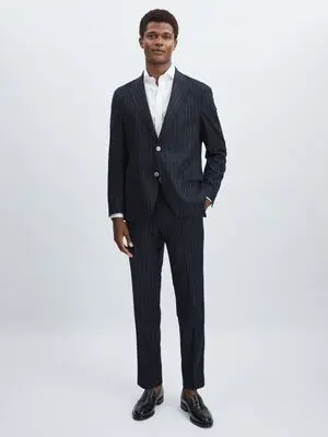 OSCAR JACOBSON 100% Wool Slim-fit Pinstripe Suit Trousers