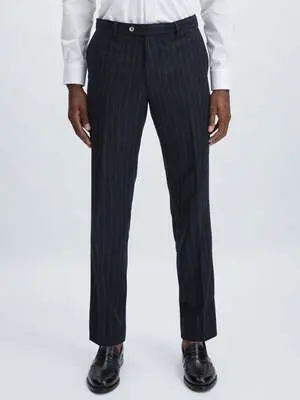 OSCAR JACOBSON 100% Wool Slim-fit Pinstripe Suit Trousers