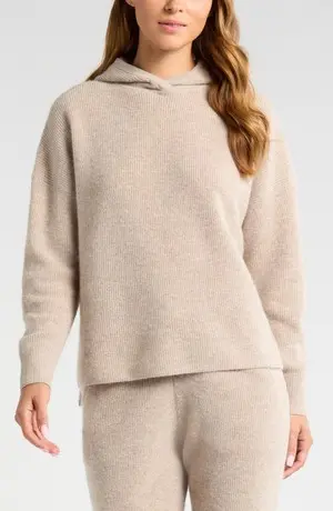 Zella Wool & Cashmere Rib Hoodie - Tan Oxford Heather