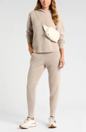 Zella Wool & Cashmere Rib Hoodie - Tan Oxford Heather