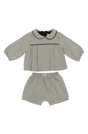 MANIÈRE Manière Check Peter Pan Collar Top & Shorts Set Black/ White